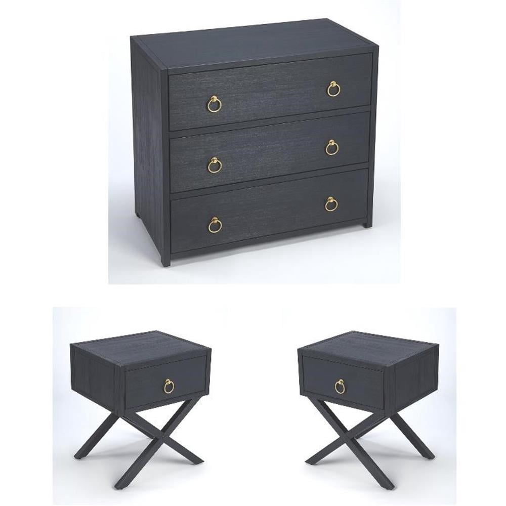 Home Square 3-Piece Set with Dresser and 2 End Tables in Navy Blue ...