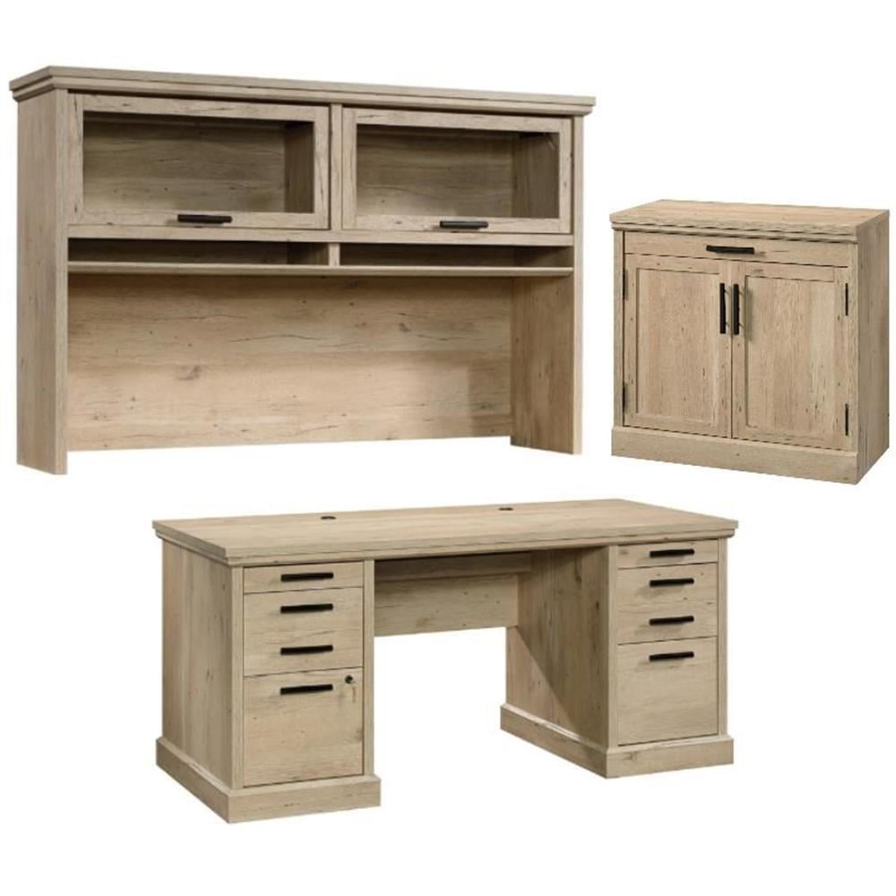 Home Square 3-Piece Set with Executive Desk Large Hutch & Base Storage ...