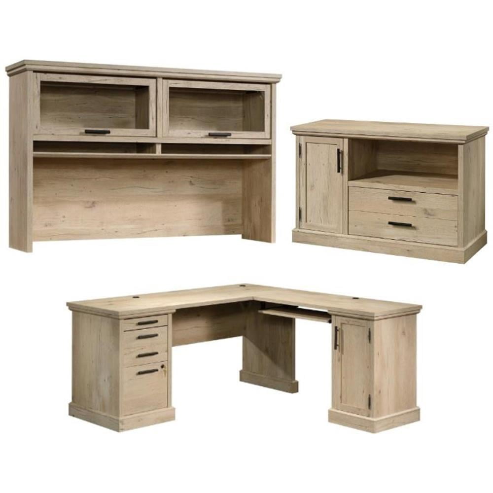 Home Square 3-Piece Set with L-Shaped Desk Large Hutch & Filing Cabinet ...