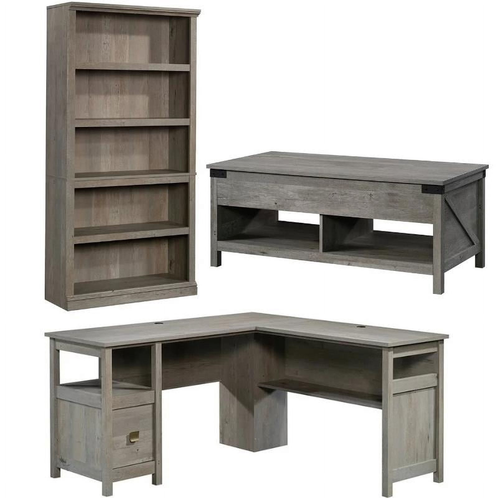 Home Square 3 Piece Set with L Shaped Writing Desk 5-Shelf Bookcase ...