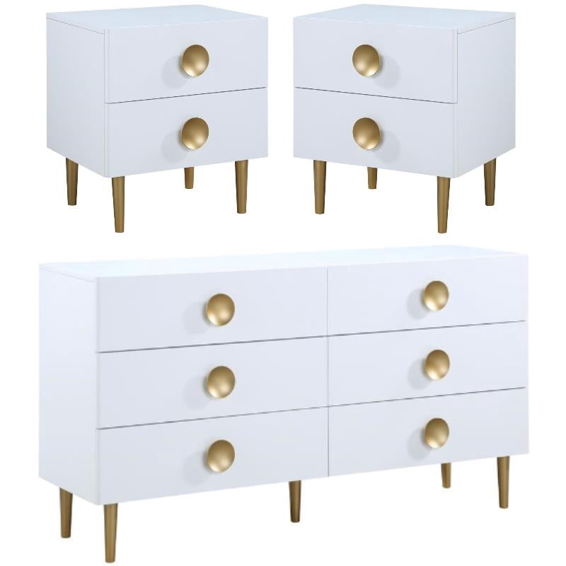 Home Square 3-Piece Set with Metal Dresser and 2 Nightstands in Rich ...