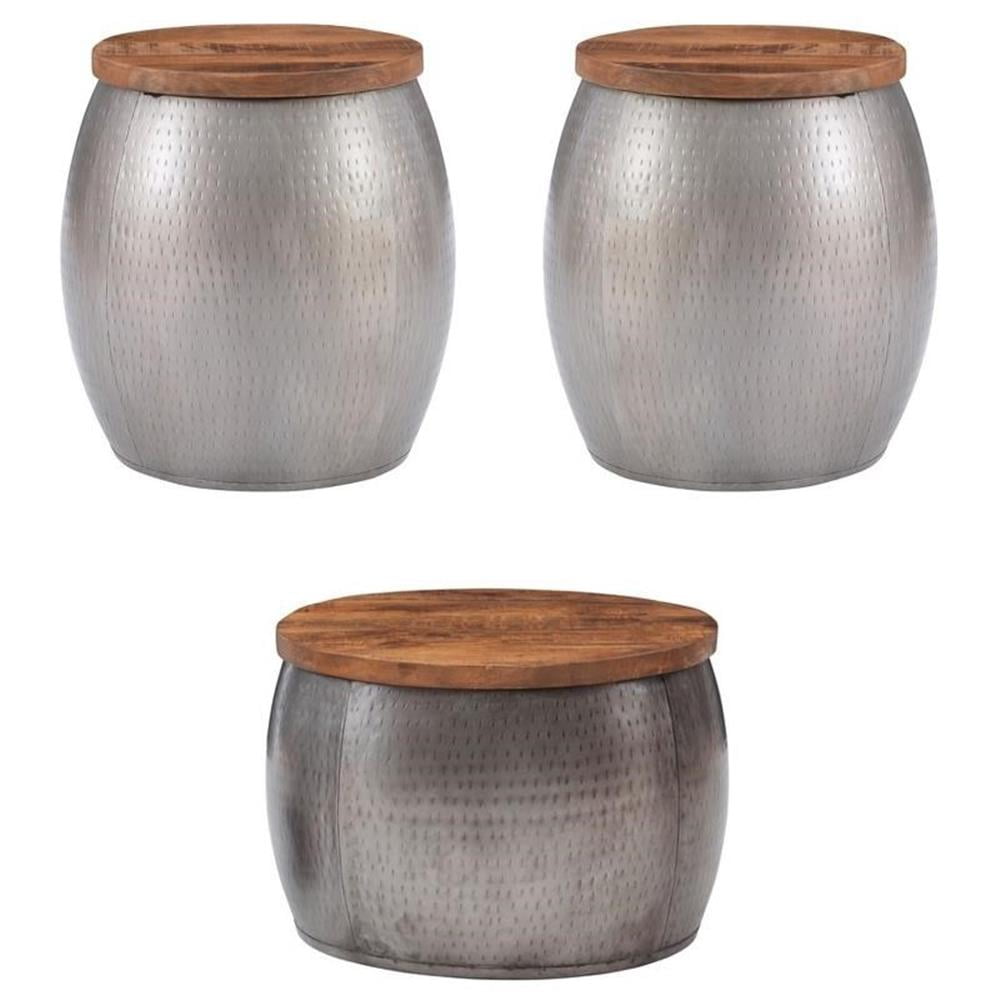 Home Square 3-Piece Set with Metal Drum Table and 2 Drum Side Tables in ...