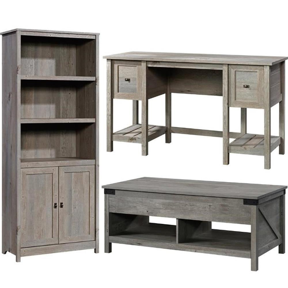 Home Square 3 Piece Set with Wood Writing Desk 3-Shelf Bookcase ...