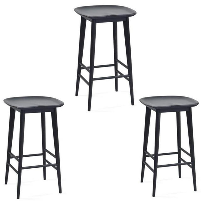 Home Square 3 Piece Solid Acacia Wood Counter Stool Set in Black ...