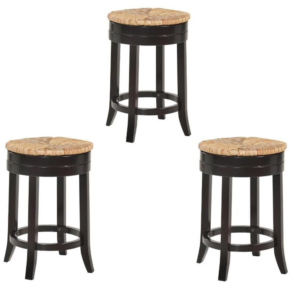 Home Square 3 Piece Swivel Rush Seat Counter Stool Set in Espresso ...