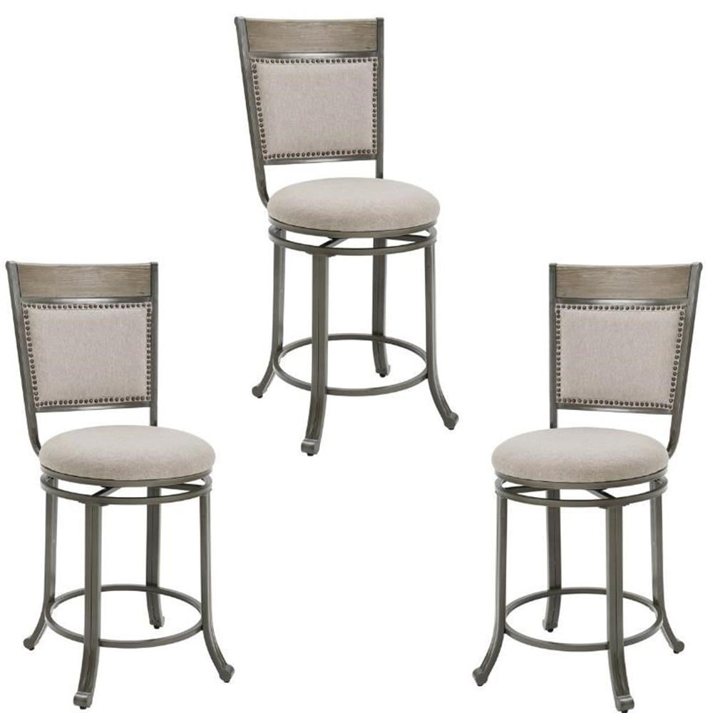 Home Square 3 Piece Upholstered Counter Stool Set with Metal Base in ...