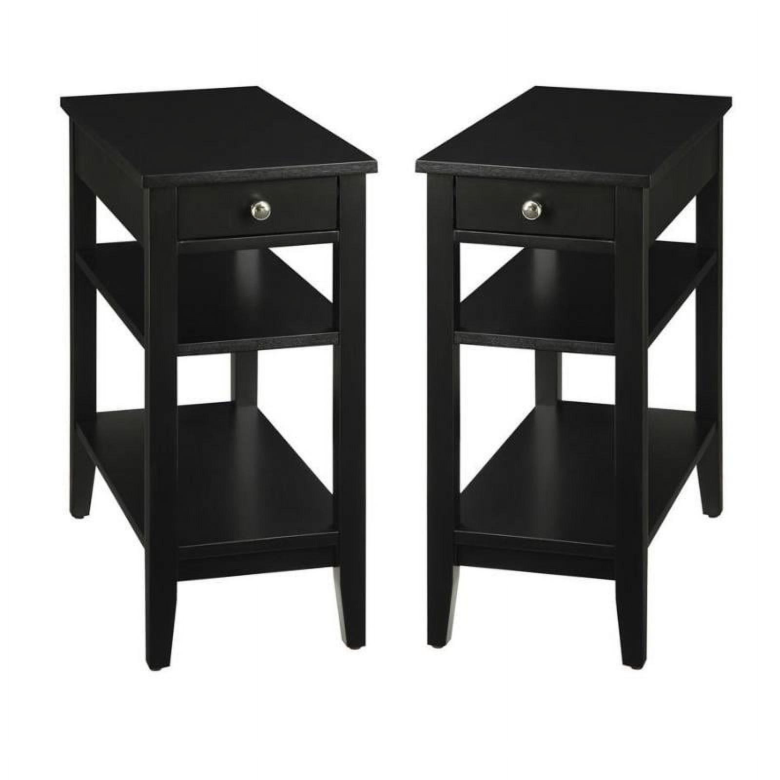 Home Square 3-Tier End Table with Drawer in Black Wood Finish - Set of ...