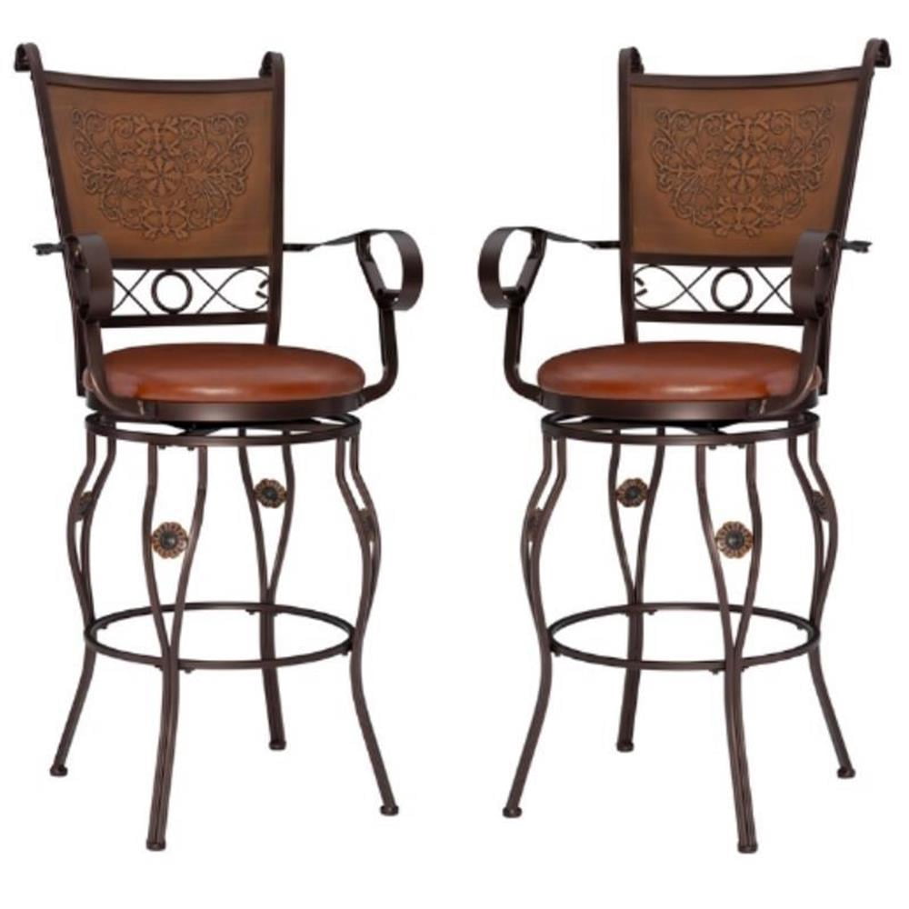 Home Square 30" Big and Tall Metal Stamped Back Bar Stool in Bronze ...