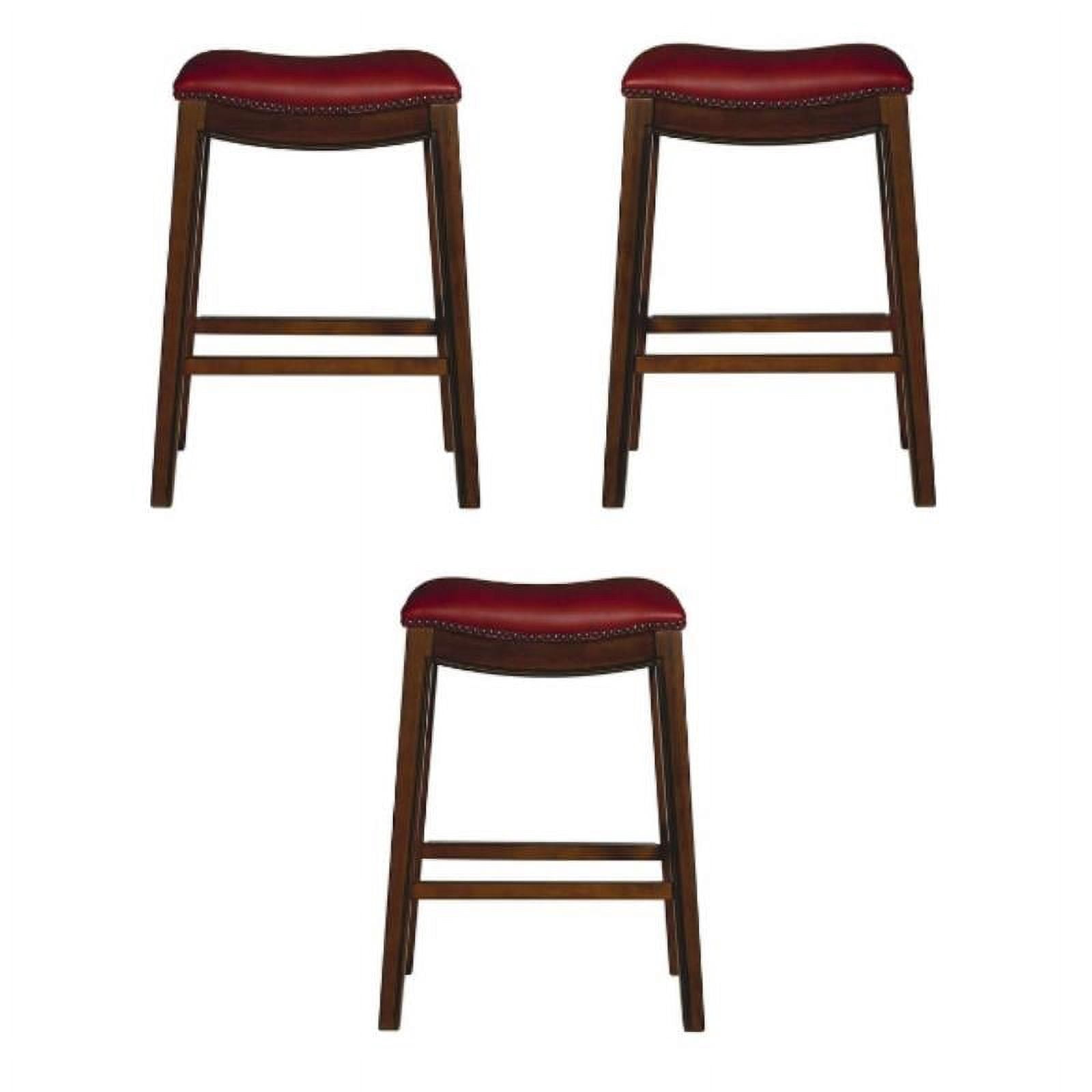 Home Square 30" Faux Leather Backless Bar Stool in Red - Set of 3 ...