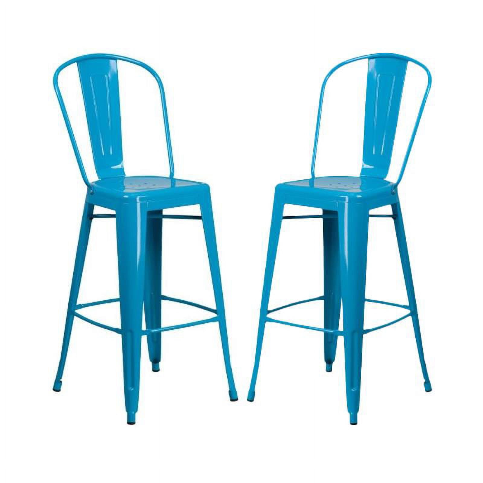 Home Square 30" Metal Curved Slat Back Bar Stool in Crystal Blue - Set ...