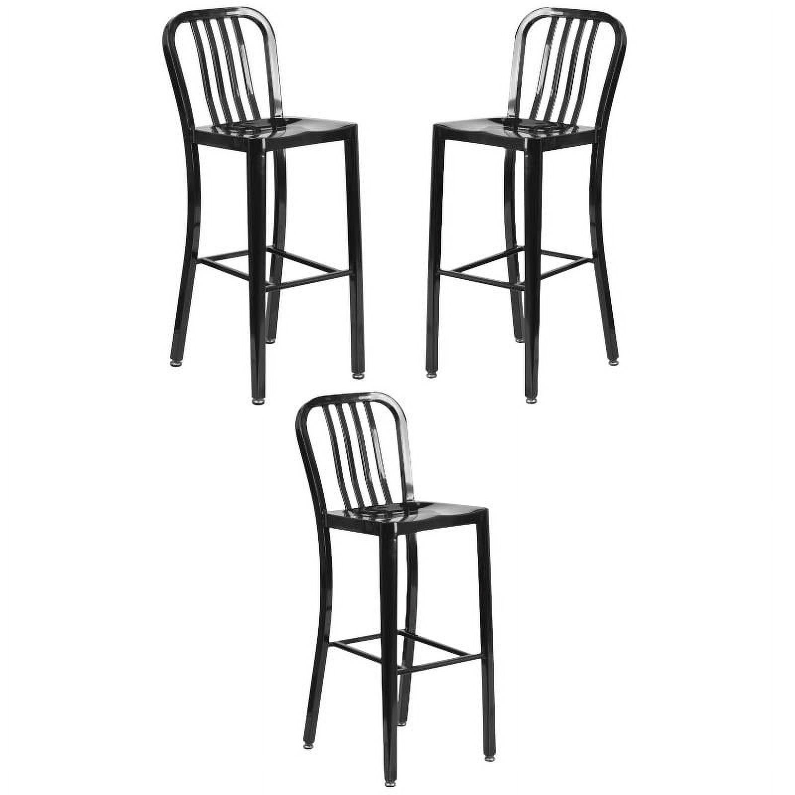 Home Square 30" Metal Vertical Slat Back Bar Stool in Black - Set of 3 ...