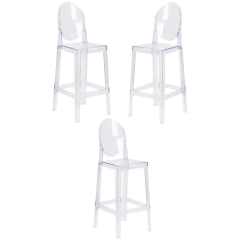 Home Square 30" Oval Back Ghost Bar Stool in Transparent Crystal - Set ...