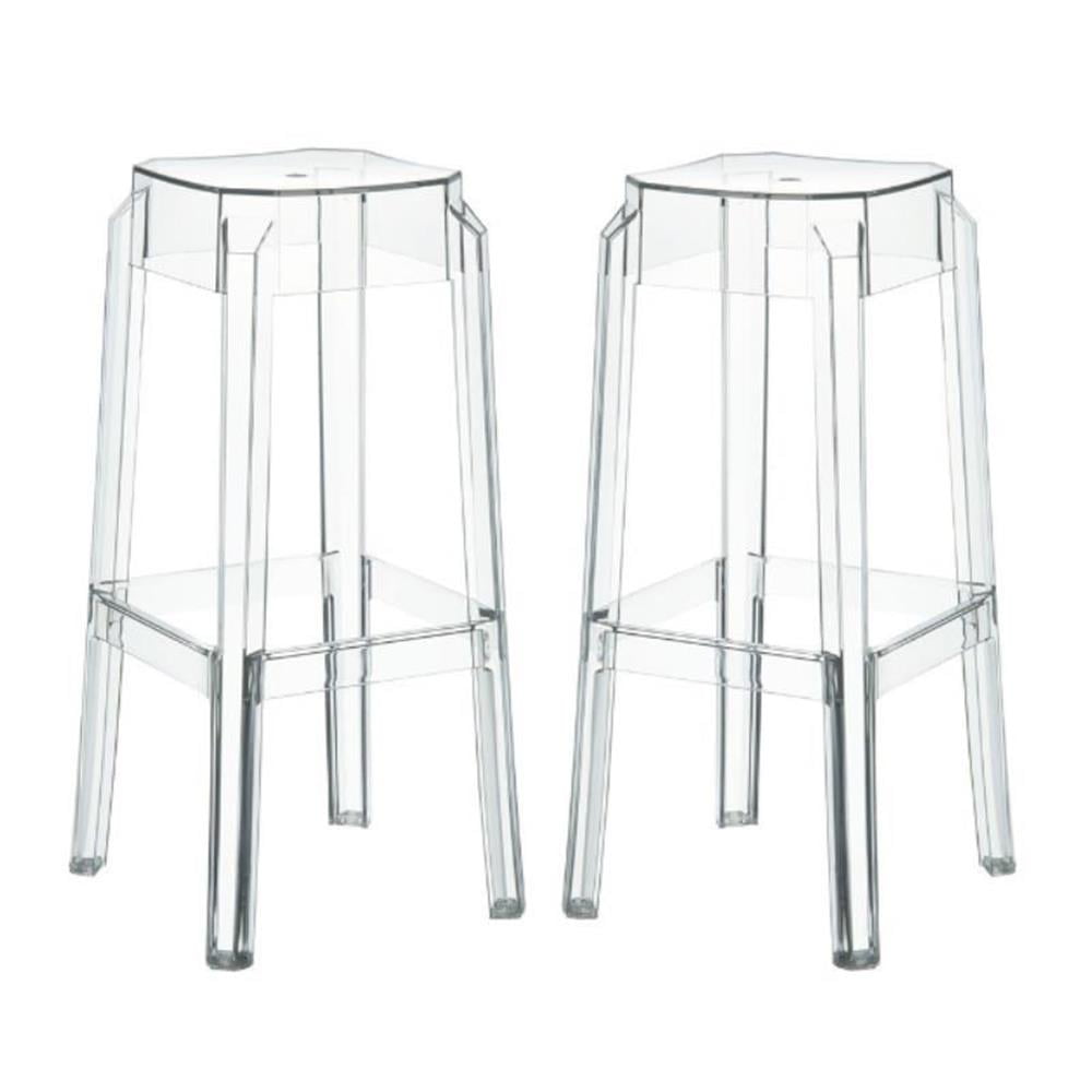 Home Square 30" Polycarbonate Bar Stool in Clear Transparent - Set of 2 ...