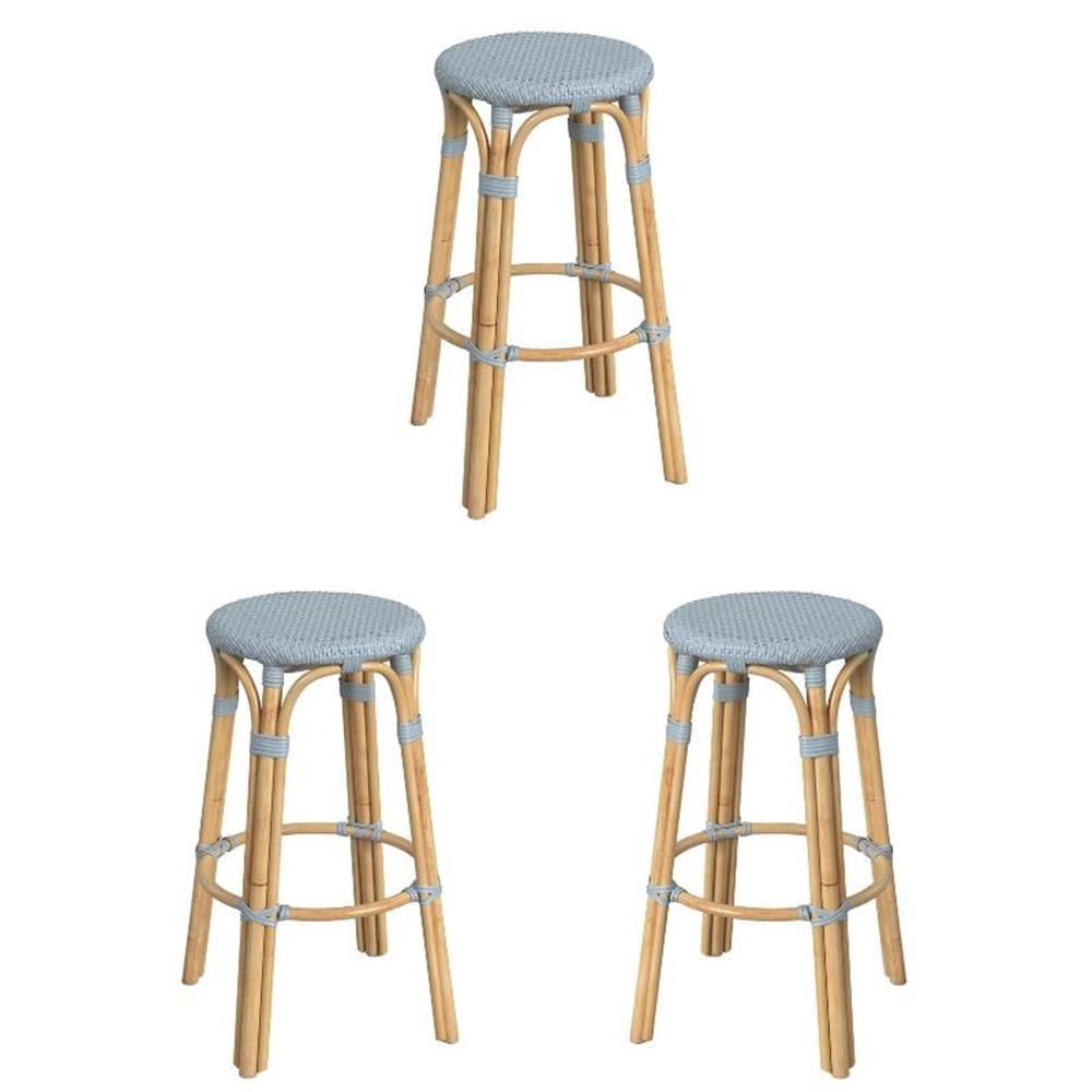 Home Square 30" Round Rattan Bar Stool in Baby Blue - Set of 3 ...