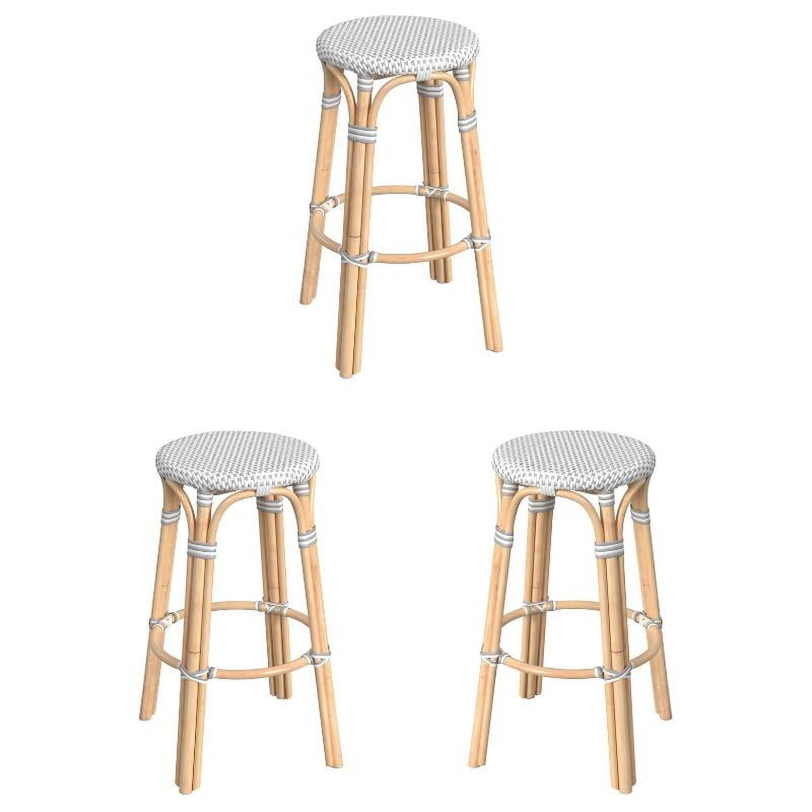 Home Square 30" Round Rattan Bar Stool in White and Gray Dot - Set of 3 ...