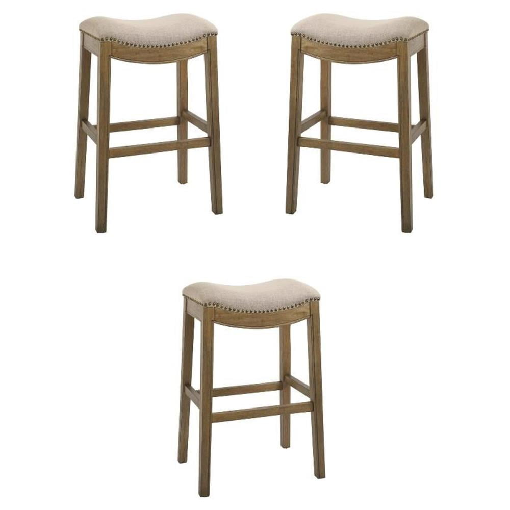 Home Square 30" Saddle Wood Bar Height Stool in Cream - Set of 3 ...