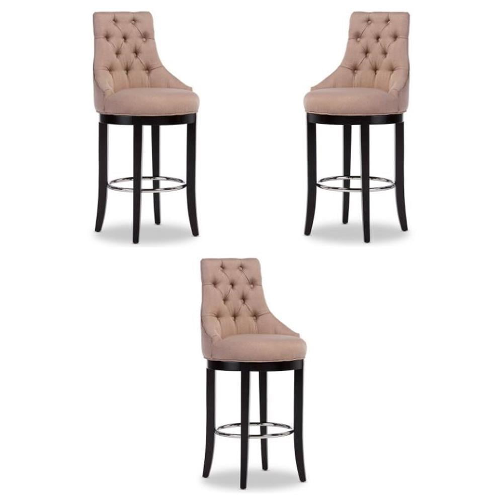 Home Square 30" Solid Wood Tufted Bar Stool in Beige - Set of 3 ...