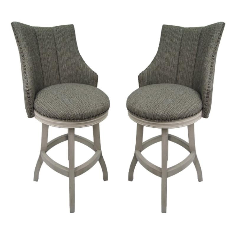 Home Square 30" Swivel Solid Wood Bar Stool in Smoke Gray - Set of 2 ...