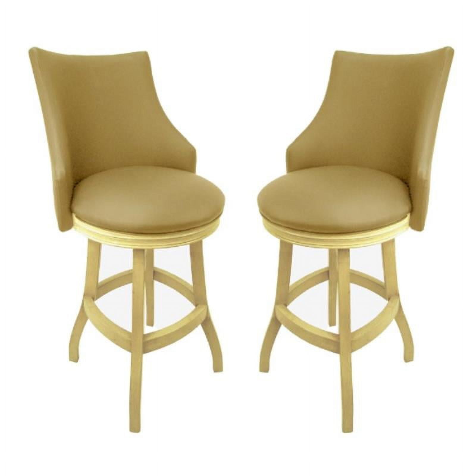 Home Square 30" Swivel Solid Wood Bar Stool in Tan & Beige - Set of 2 ...
