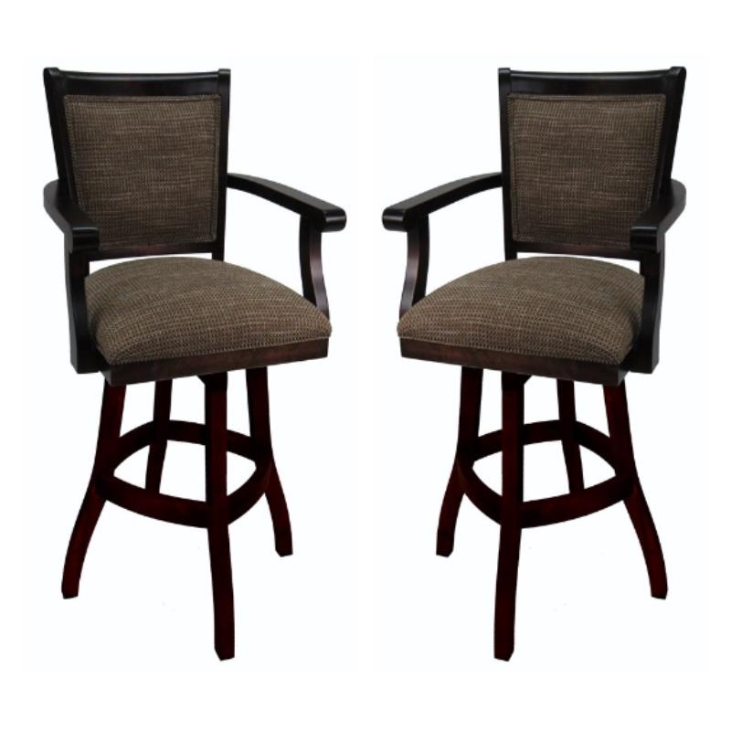 Home Square 30" Swivel Wood Bar Stool in Checkered & Walnut - Set of 2 ...