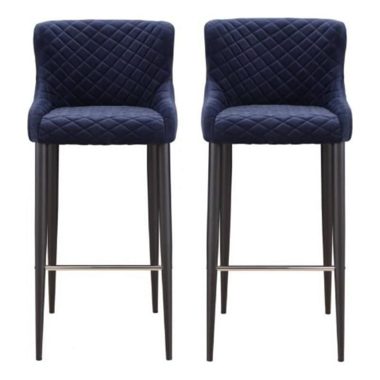 Home Square 30" Tufted Bar Stool in Navy Blue and Black - Set of 2 ...