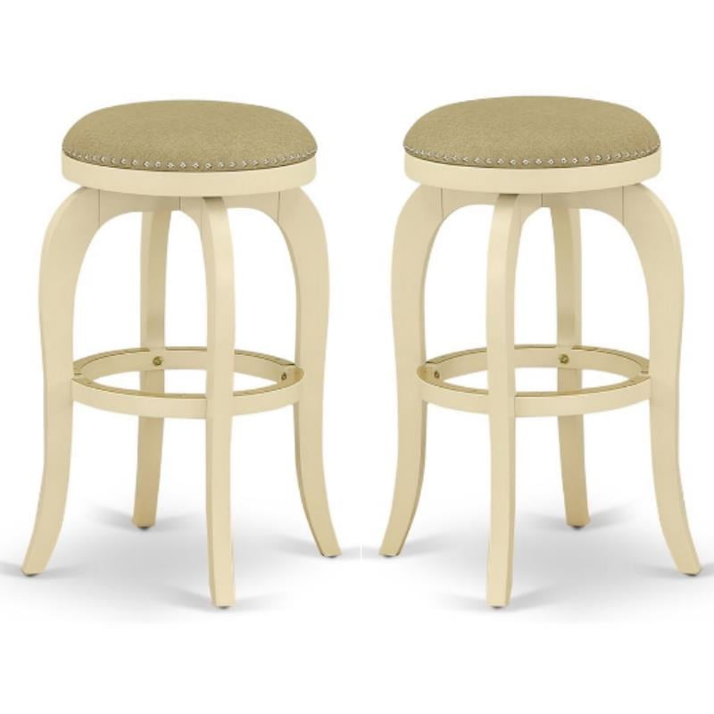 Home Square 30" Wood Swivel Backless Bar Stool in Linen White - Set of ...