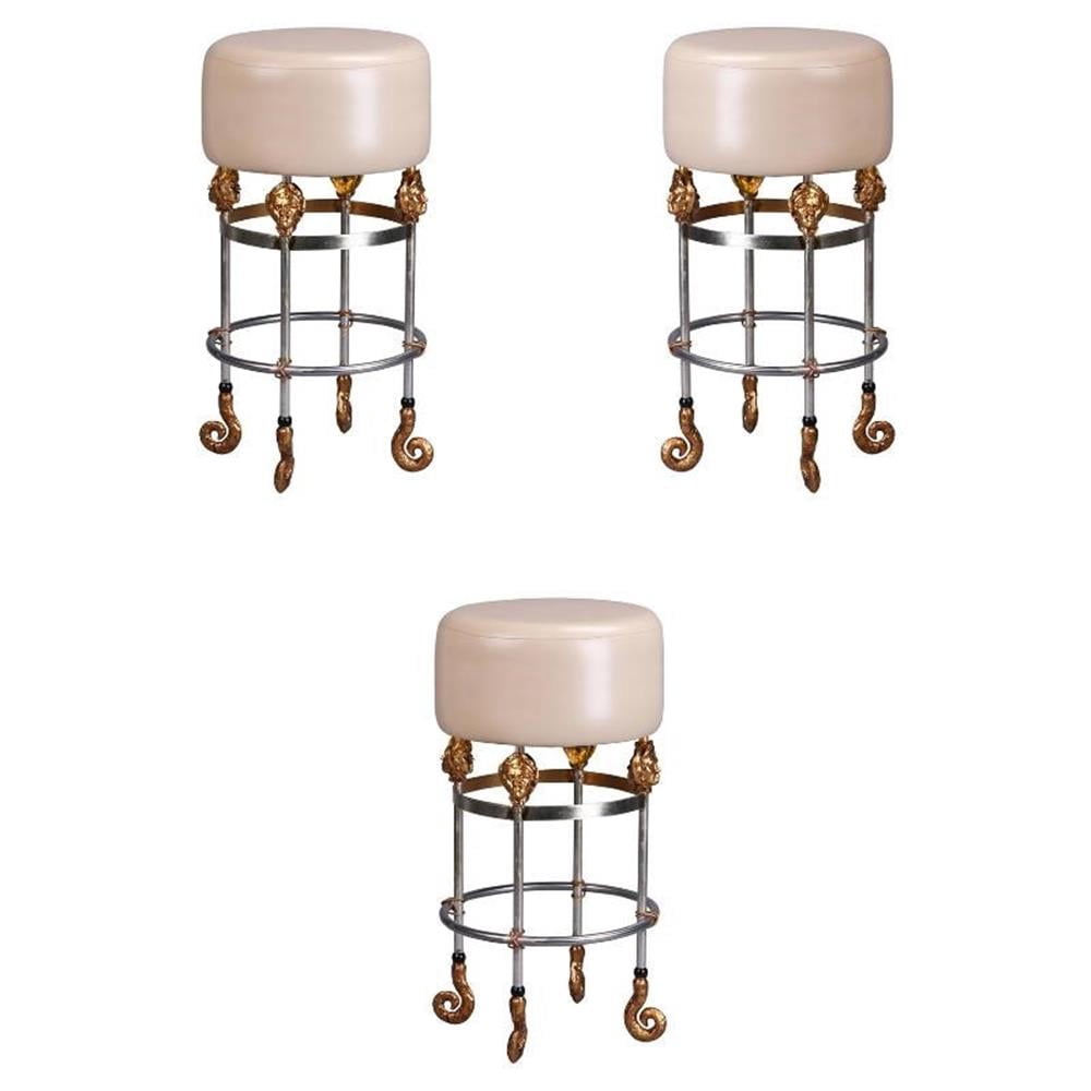 Home Square 31" Tall Leather and Steel Bar Stool in Gold & Putty - Set ...