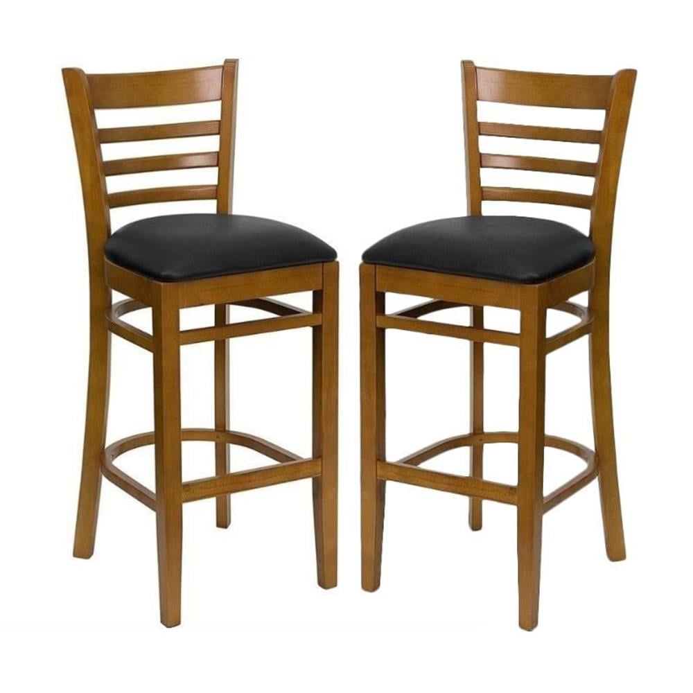 Home Square 31" Wood Ladder Back Bar Stool in Cherry - Set of 2 ...