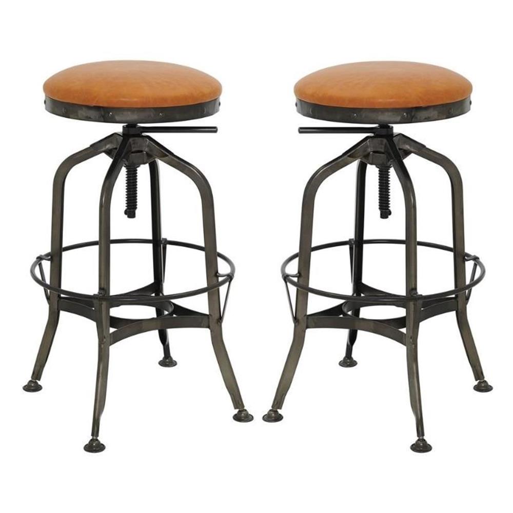 Home Square 32" Metal Adjustable Stool in Vintage Cedar Brown - Set of ...