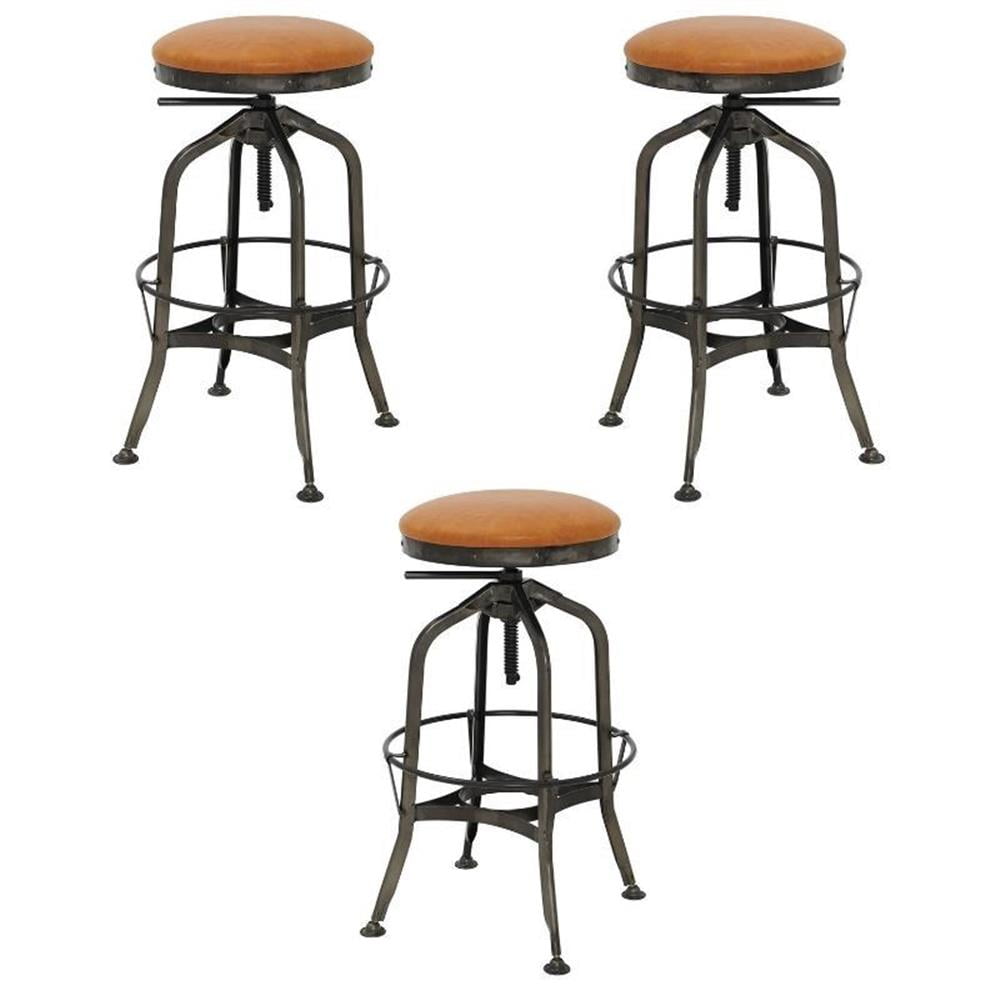 Home Square 32" Metal Adjustable Stool in Vintage Cedar Brown - Set of ...