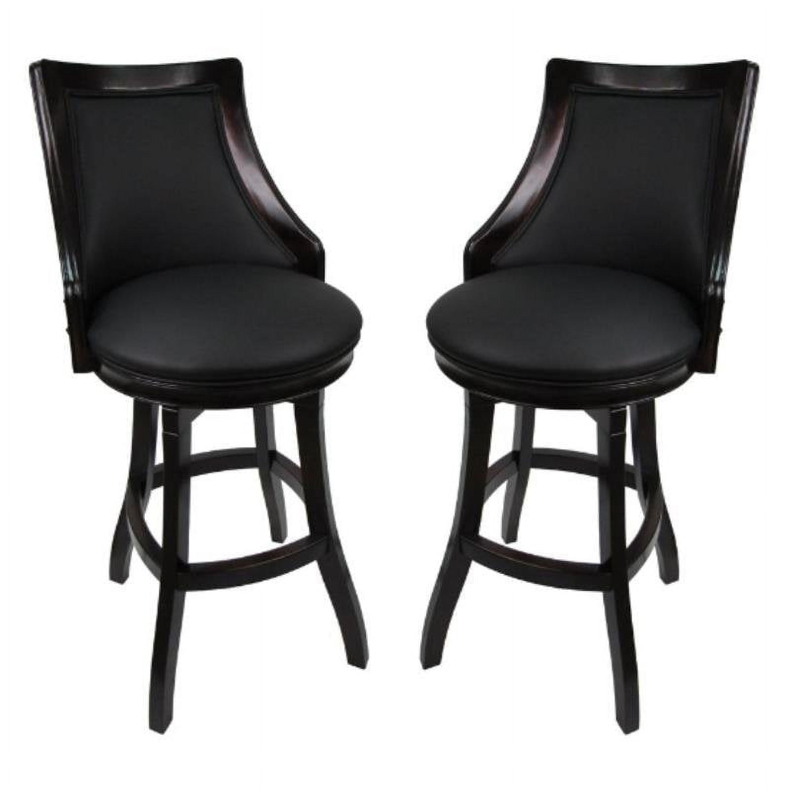 Home Square 34" Swivel Wood Extra Tall Bar Stool in Black - Set of 2 ...