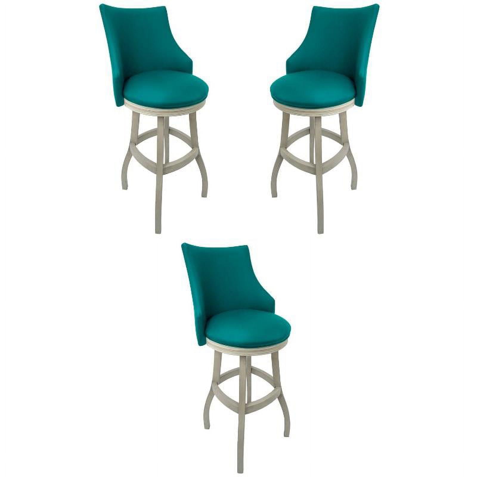 Home Square 34" Wood Tall Bar Stool in Teal Blue & White - Set of 3 ...