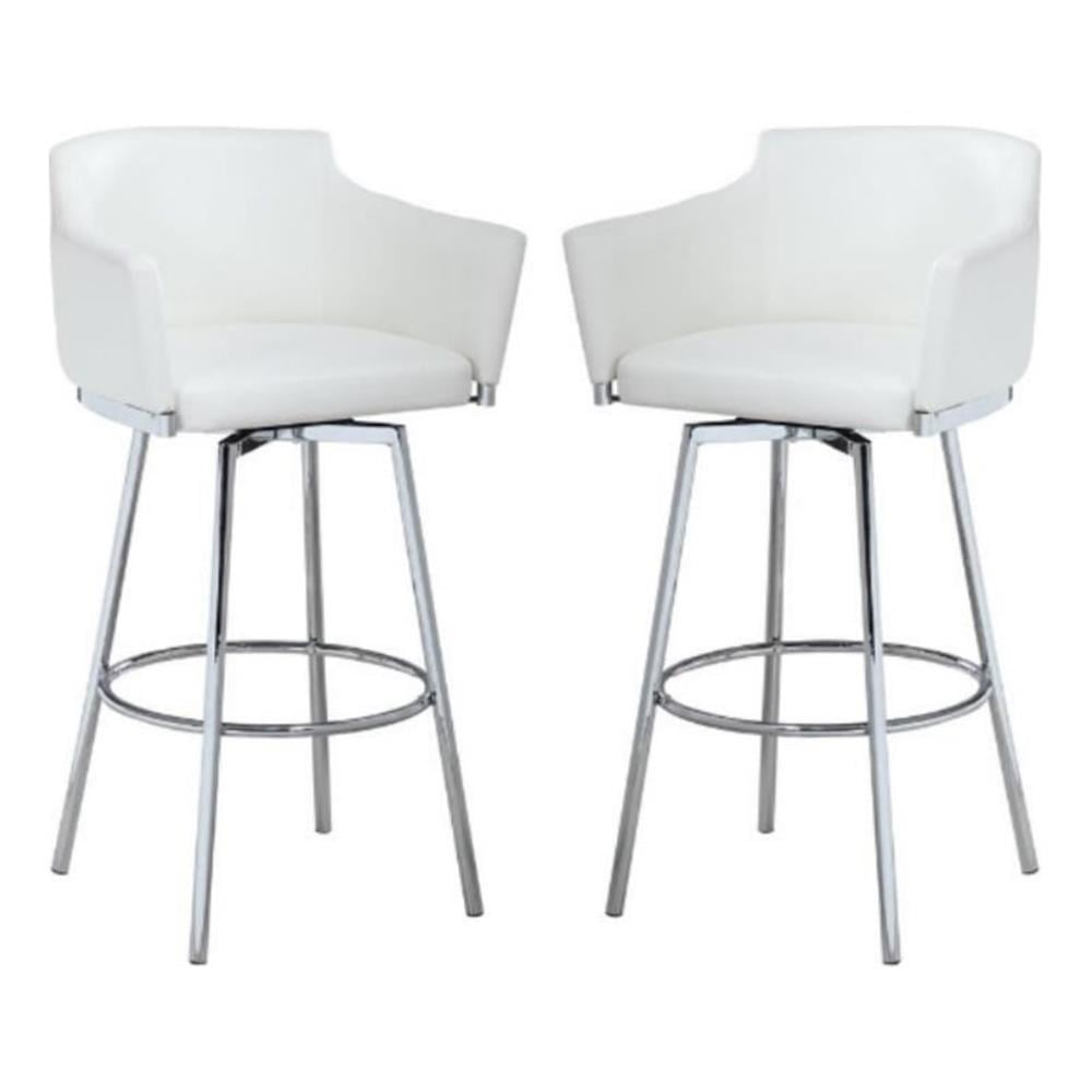 Home Square 36.4" Modern Memory Swivel Counter Stool in White - Set of ...