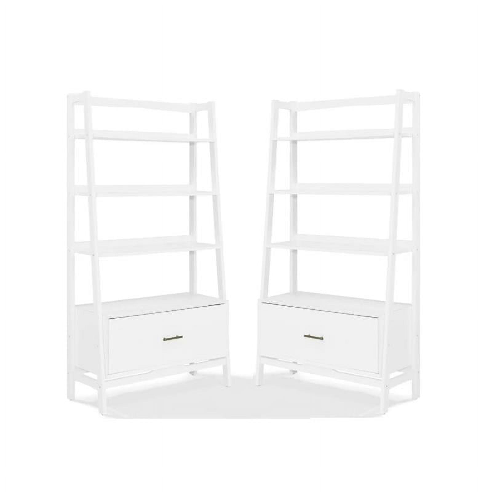 Home Square 38" Height Mid Century 4 Shelf Wood Bookcase Set in White ...