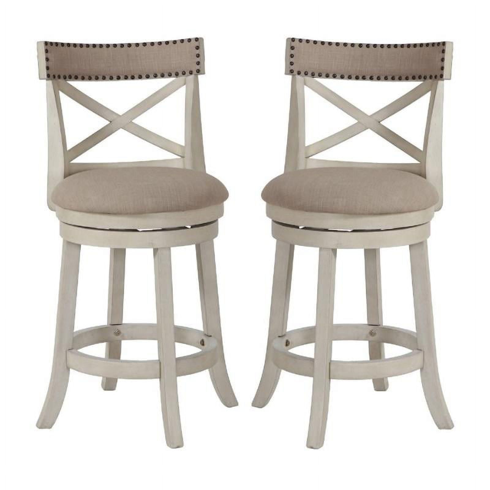 Home Square 38" Solid Wood Curved Back Swivel Counter Stool in White ...
