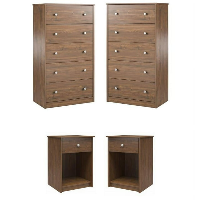 Home Square 4-Piece Set with 2 Dressers and 2 Nightstands in Walnut ...