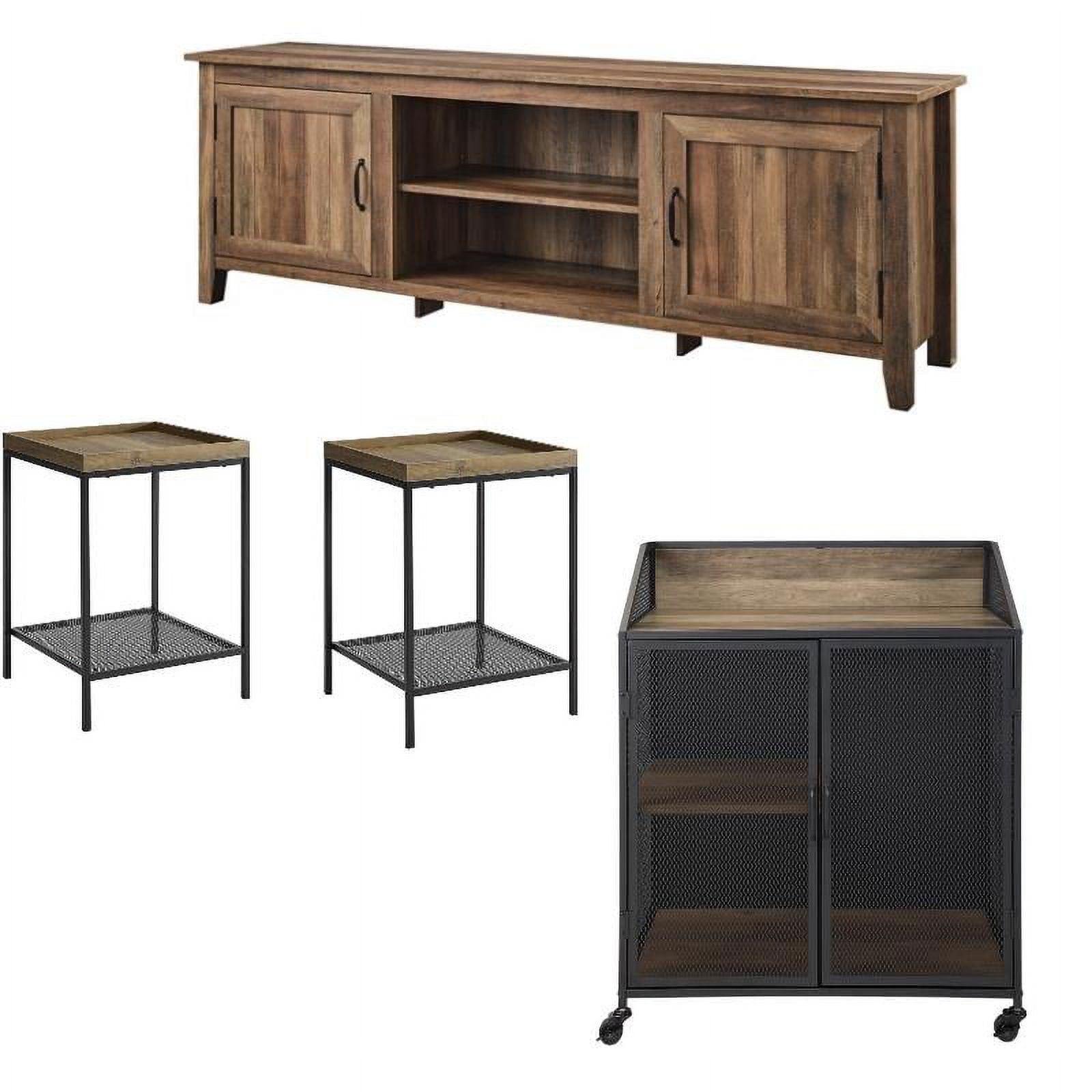 Home Square 4 Piece Set with 70" TV Stand Bar Cabinet and 2 End Tables ...