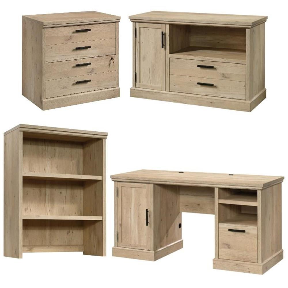 Home Square 4-Piece Set with Desk Library Hutch Lateral File & Filing ...