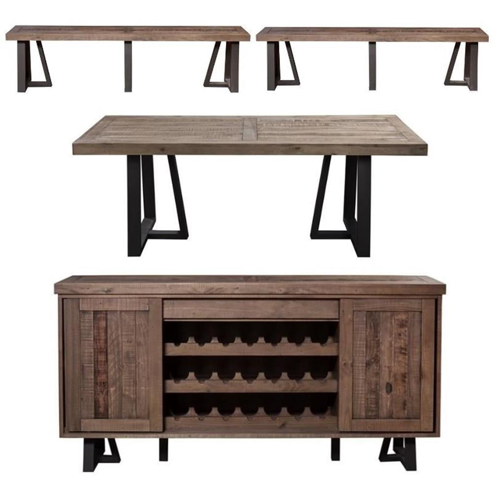 Home Square 4 Piece Set with Dining Table Dining Bench & Dining ...