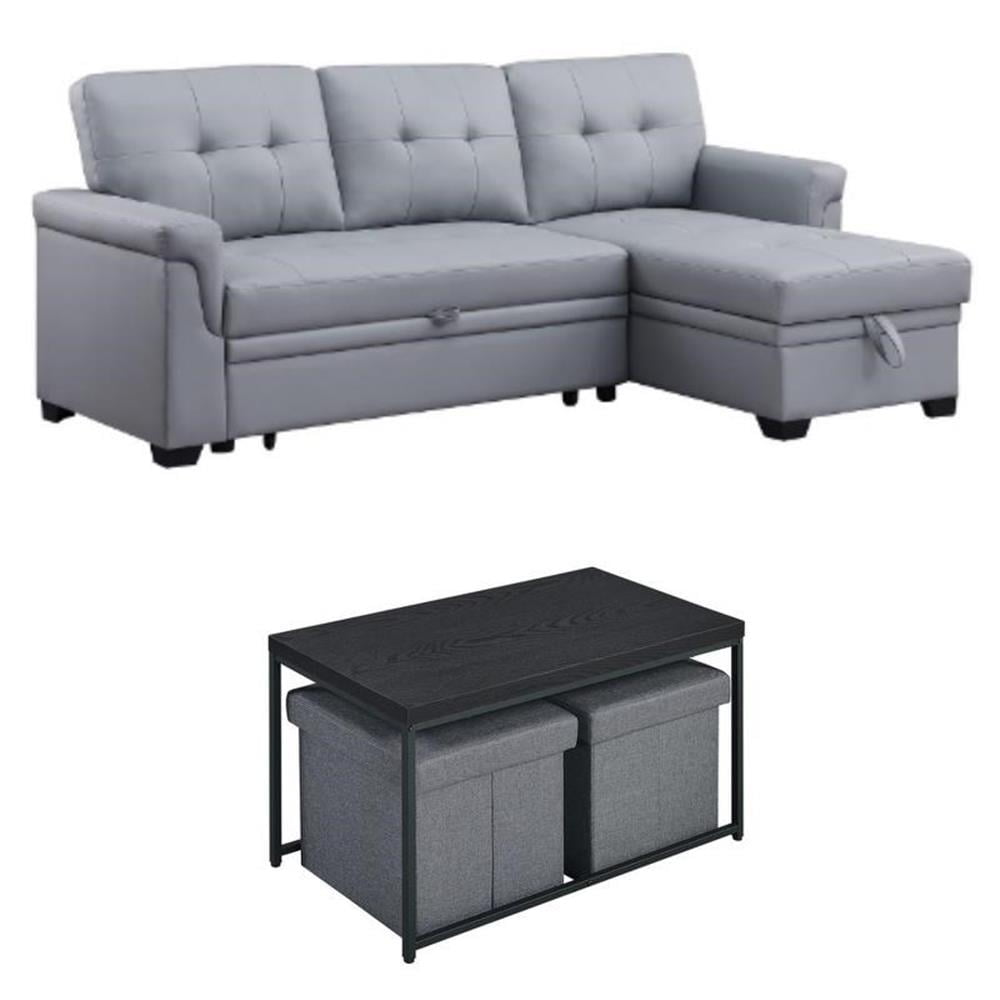 Home Square 4-Piece Set with Faux Leather Sleeper Sofa & Coffee Table ...