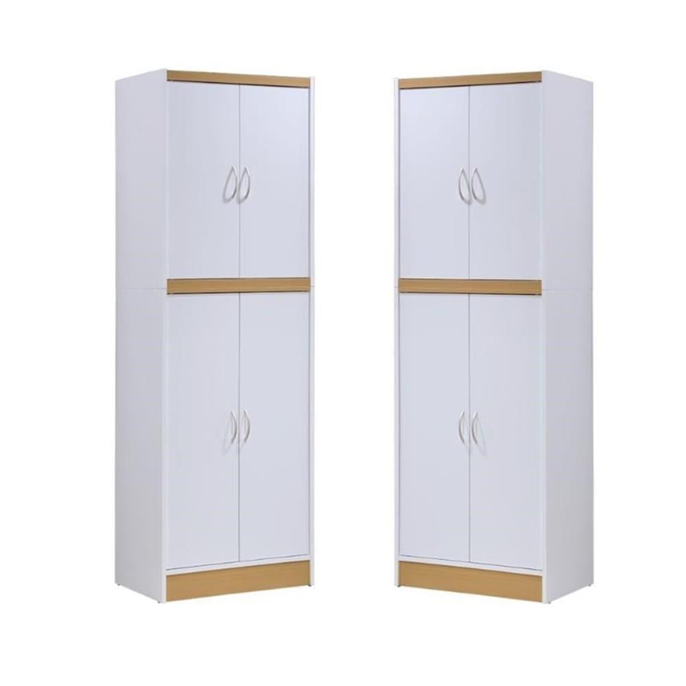 Home Square 4 Shelf Wood Kitchen Pantry Set in White (Set of 2 ...