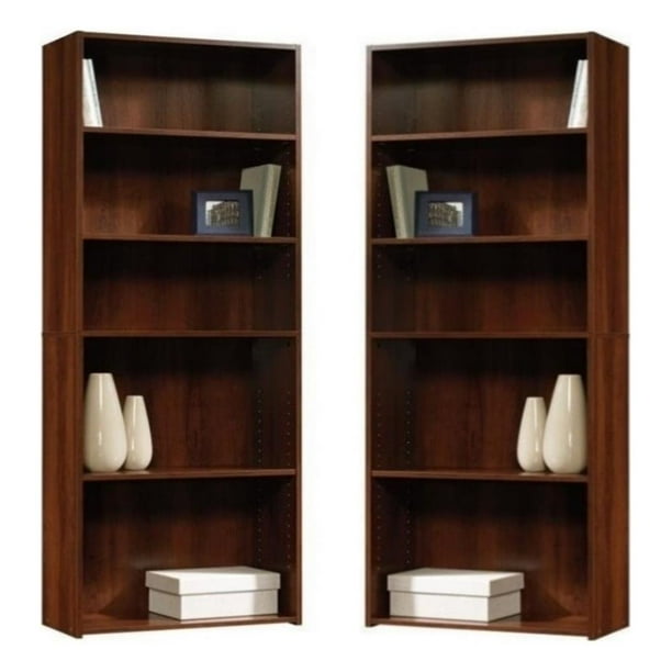 Home Square 5-Shelf Engineered Wood Bookcase Set in Brook Cherry (Set ...