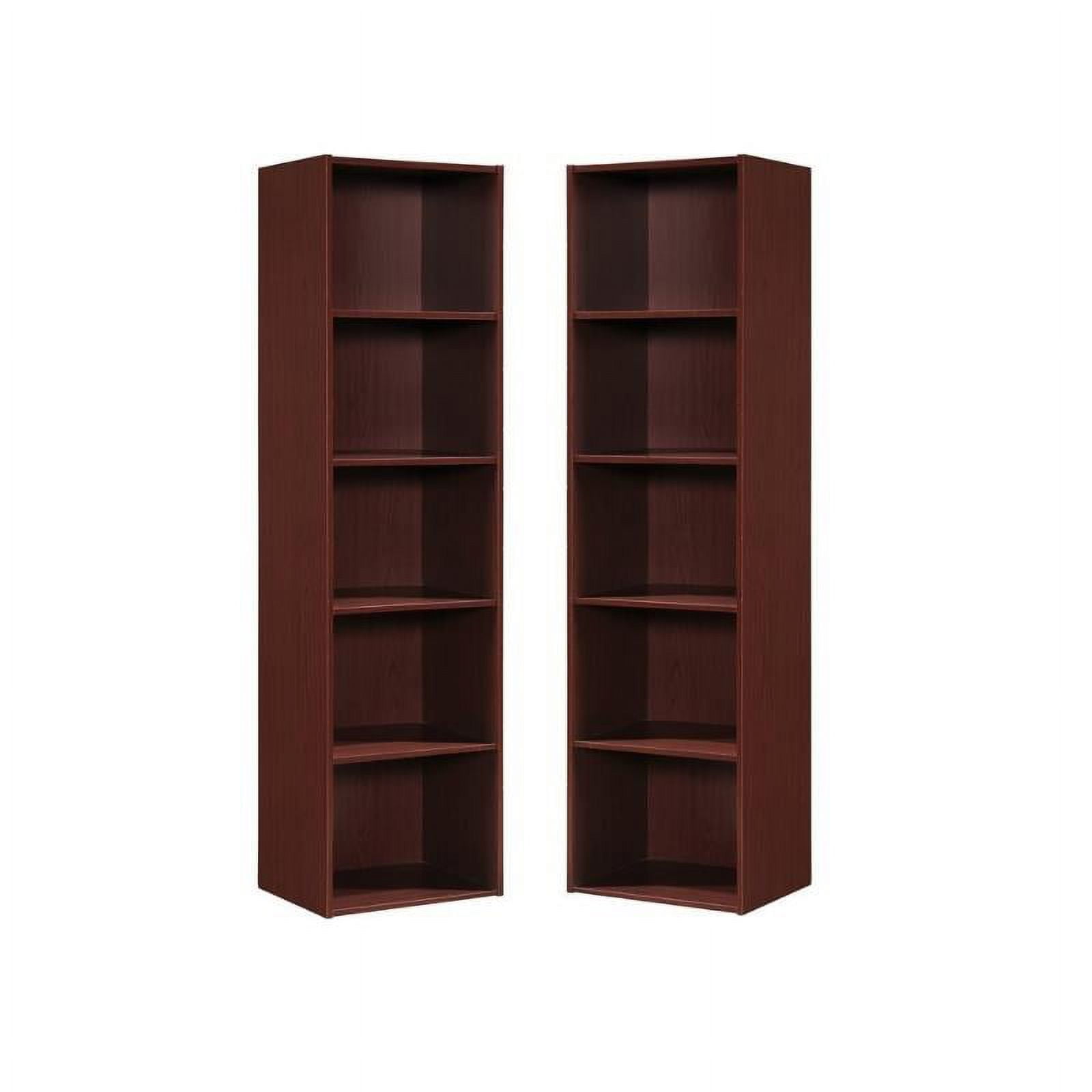 Home Square 5 Shelf Versatil Wooden Bookcase Set in Mahogany (Set of 2 ...