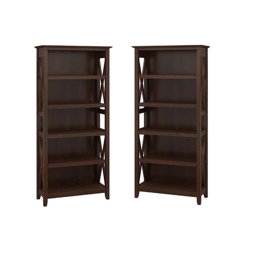 Home Square 5 Shelf Wood Bookcase Set in Bing Cherry (Set of 2 ...