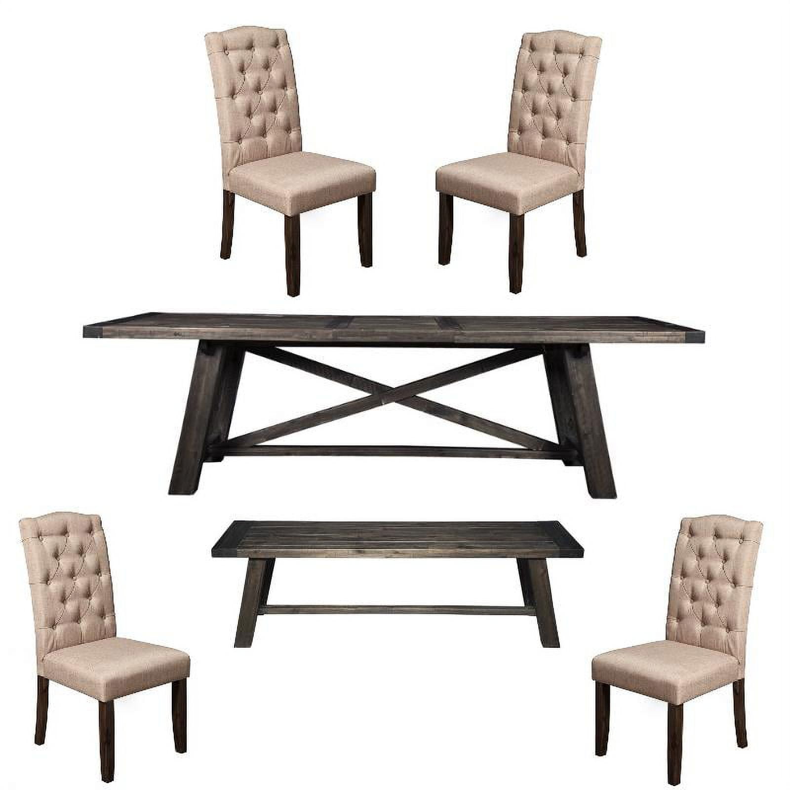 Home Square 6 Piece Set with Dining Table Bench and 4 Tufted Chairs ...