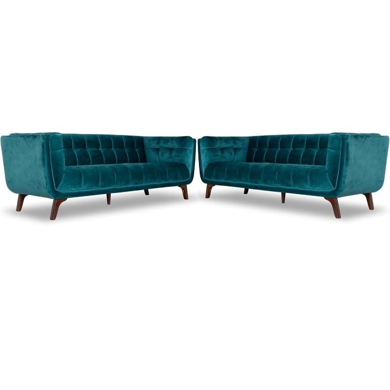 Home Square 78" 2 Piece Mid Century Modern Velvet Sofa Set in Turquoise ...
