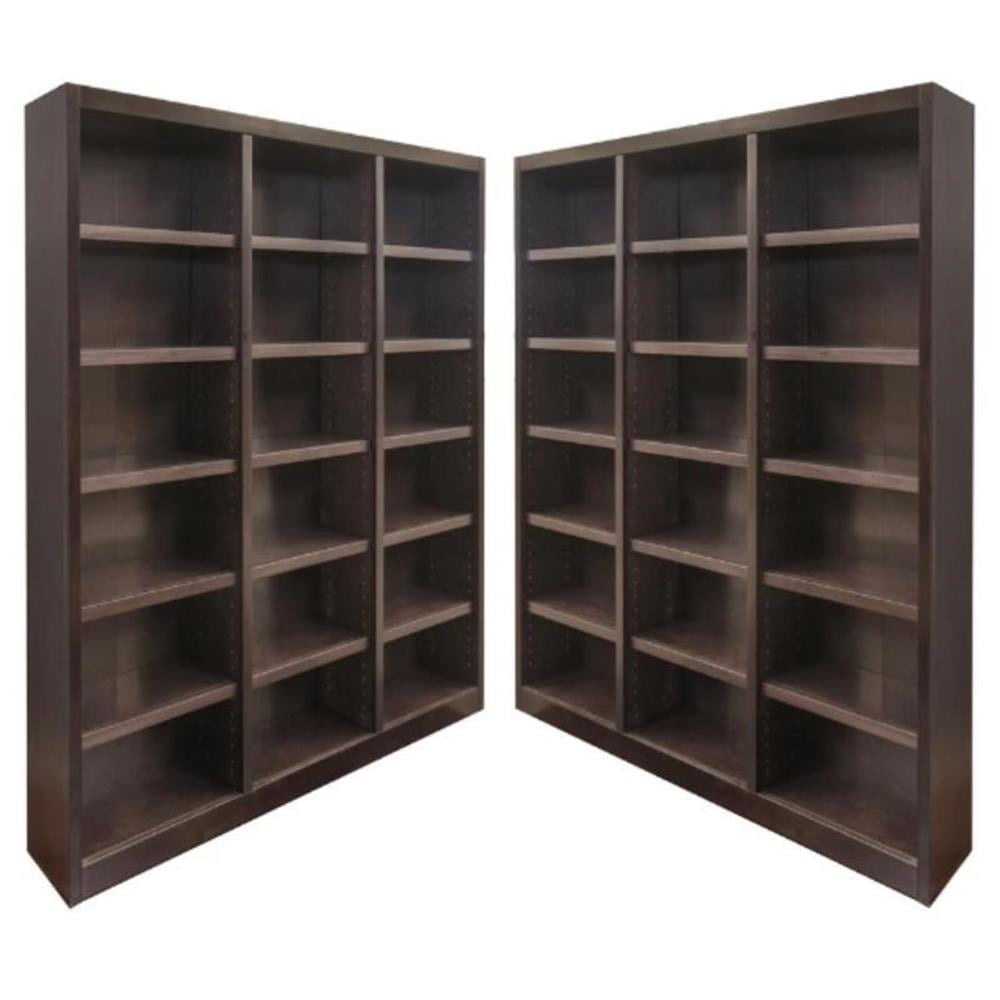 "Tall Home Square 84"" Triple Wide Wood Bookcase in Chocolate - Set of ...