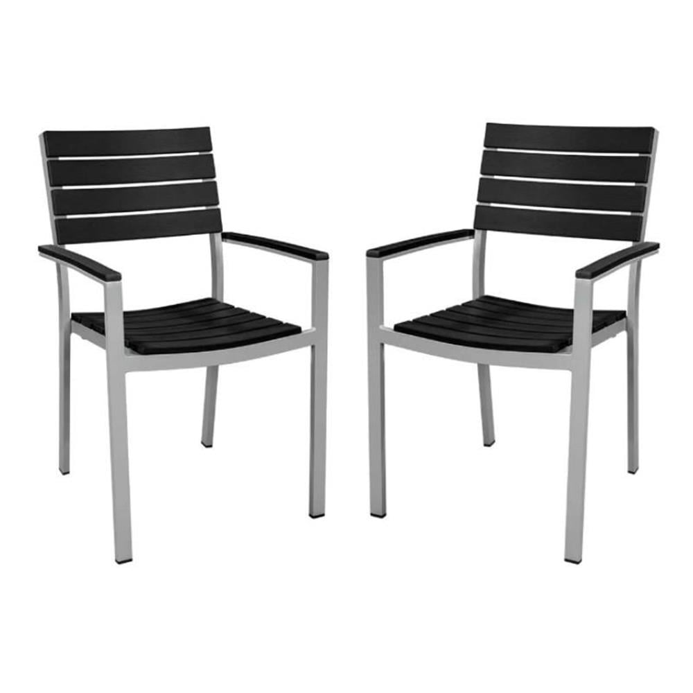 Home Square Aluminum Frame Patio Dining Arm Chair in Black - Set of 2 ...