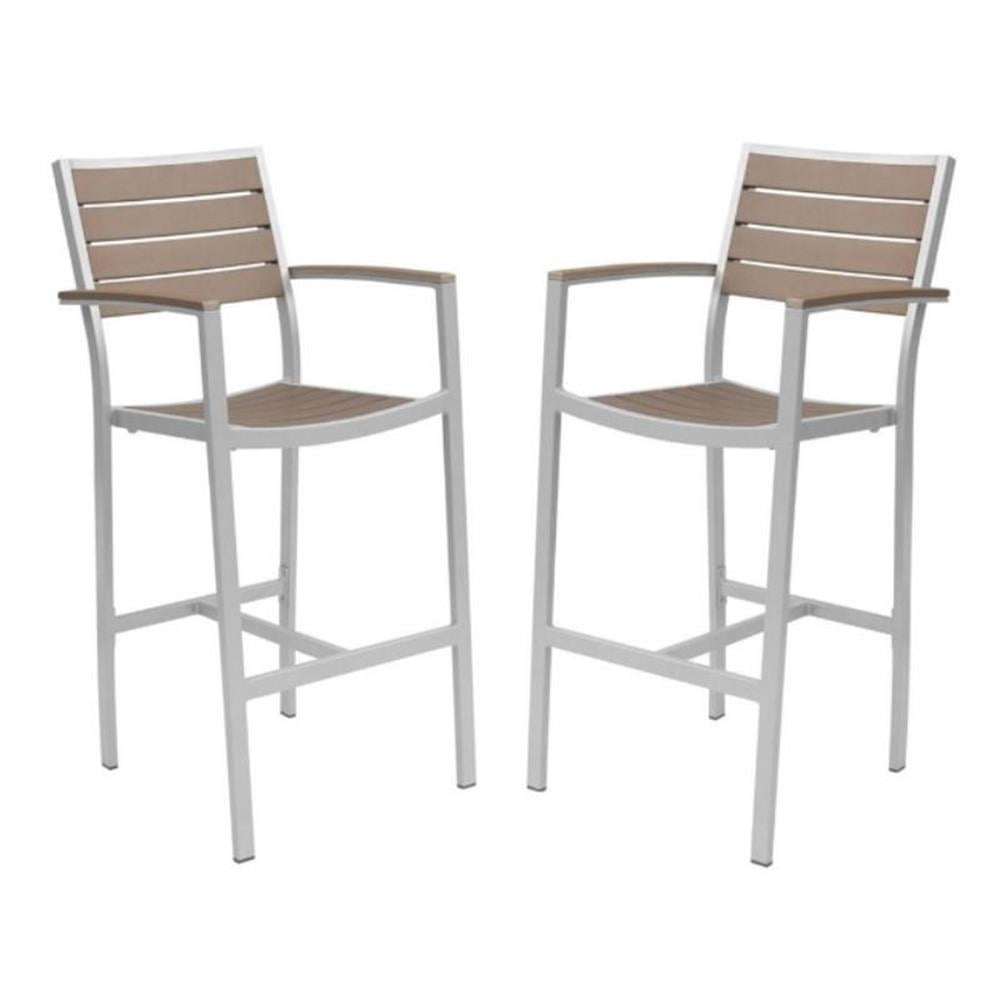 Home Square Aluminum Patio Bar Stool in Silver Frame and Gray - Set of ...