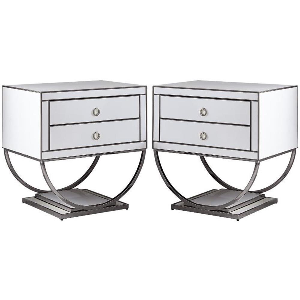 Home Square Alyssa Side Table in White Lacquer and Chrome - Set of 2 - Walmart.com